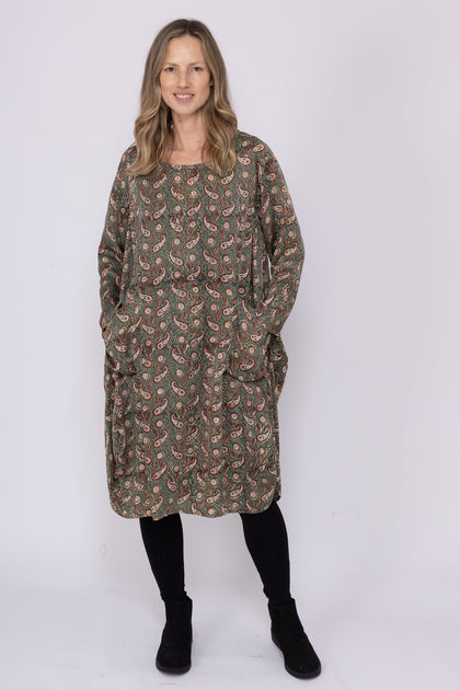 Roshan Dress Hand Block Printed Bamboo With Pocket Sage Gulistan – Nila ...