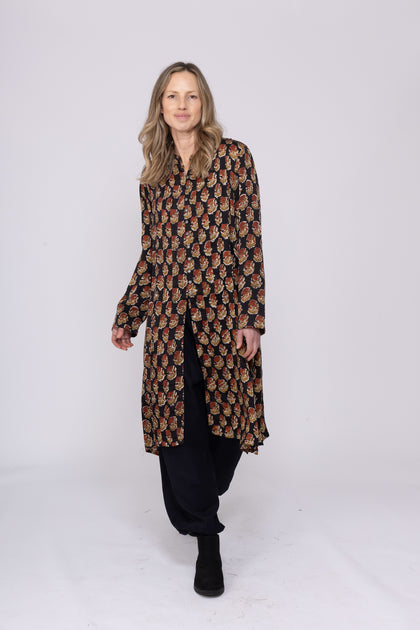 Bamboo Panel Tunic Hand Block Printed Madder Root – Nila Rubia