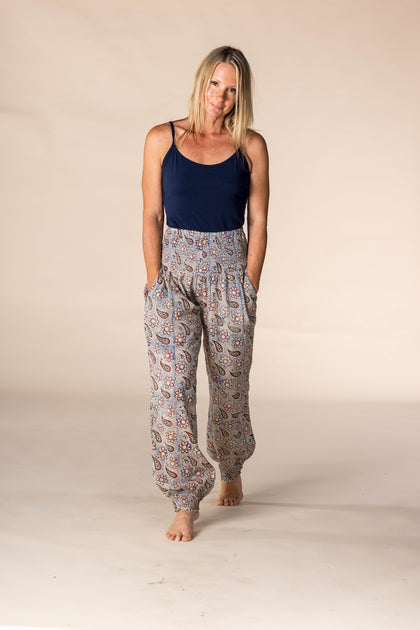 Sahara Pants Hand-Block Printed Earth Paisley Pure Cotton-Only Size S ...