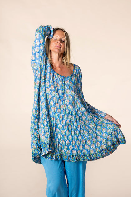 Flute Panel Shirt Hand Block Printed Blush Meadow Pure Cotton – Nila Rubia