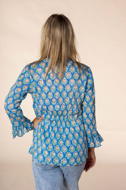 Mughal Blouse Hand Block Printed Pure Cotton Blush Meadow – Nila Rubia