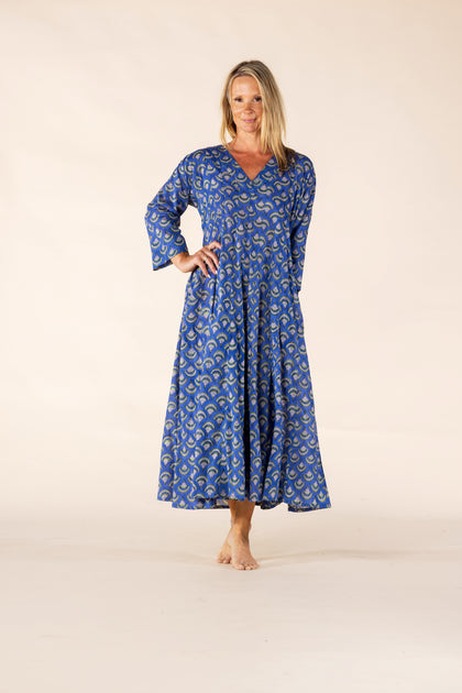 New Rani Panel Dress Hand Block Printed in Pure Cotton SS2025 – Nila Rubia