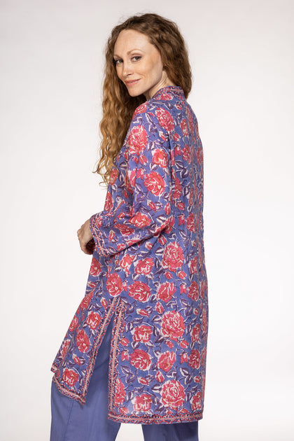 Classic Kurta Hand Block Printed Pure Cotton Only Size M Roses & Laven ...