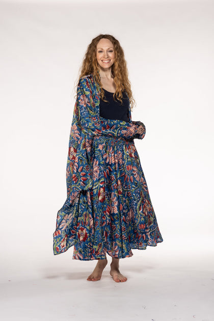 Asman Skirts Hand Block Printed Majestic Floral Bamboo – Nila Rubia