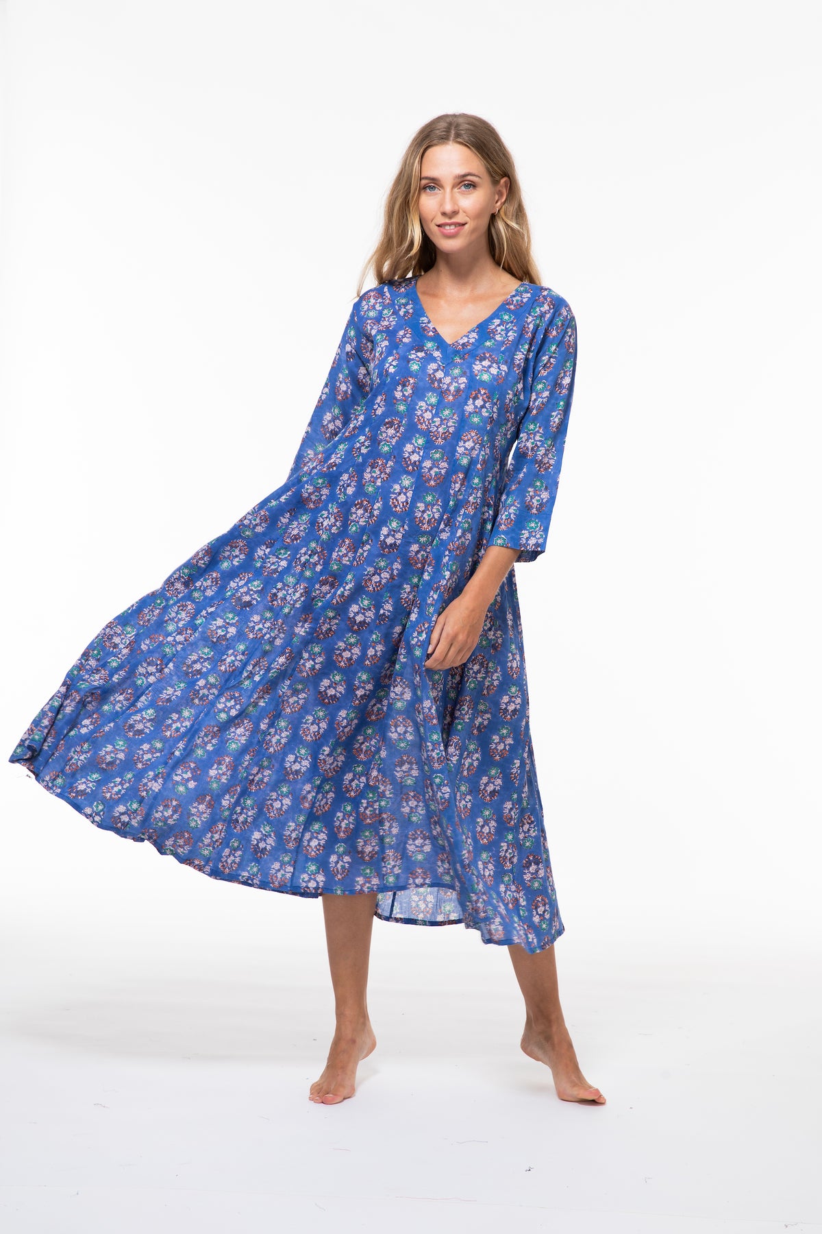 Rani Panel Dress Hand Block Printed in Pure Cotton – Nila Rubia