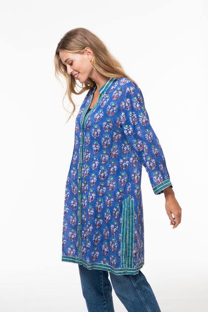 Classic Kurta Hand Block Printed Pure Cotton French Bleu Blossom – Nila ...